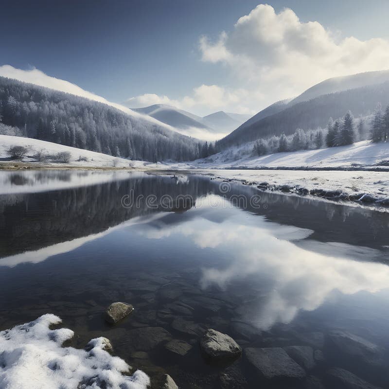 Realistic Landscapes Reflected in the Lake. AI-Generated. Stock ...