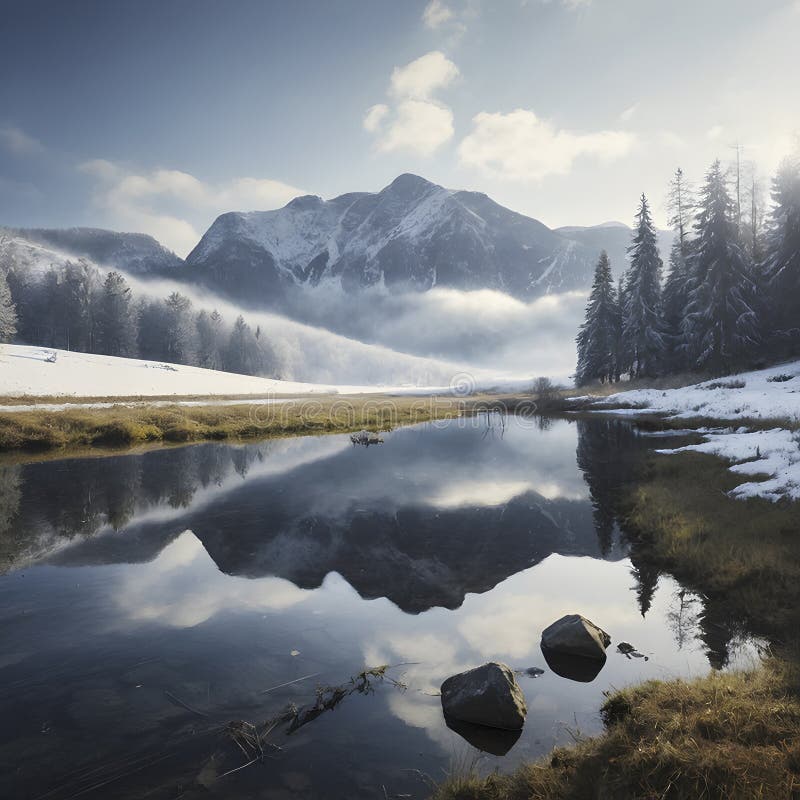 Realistic Landscapes Reflected in the Lake. AI-Generated. Stock ...