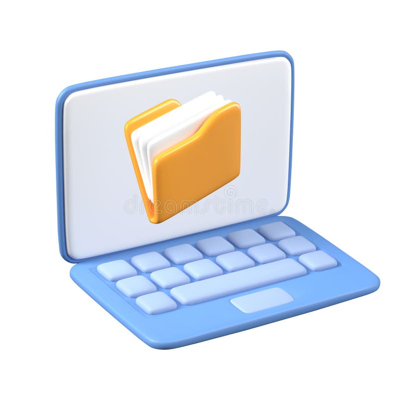 Realistic Laptop with Document Folder on Screen. Data Access Concept ...