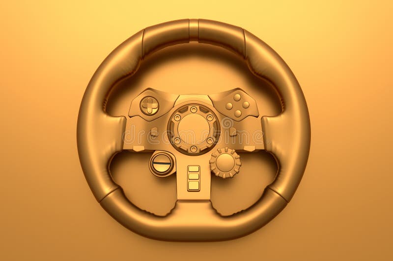 Realistic Leather Steering Wheel with Gold Chrome Texture on Dark ...