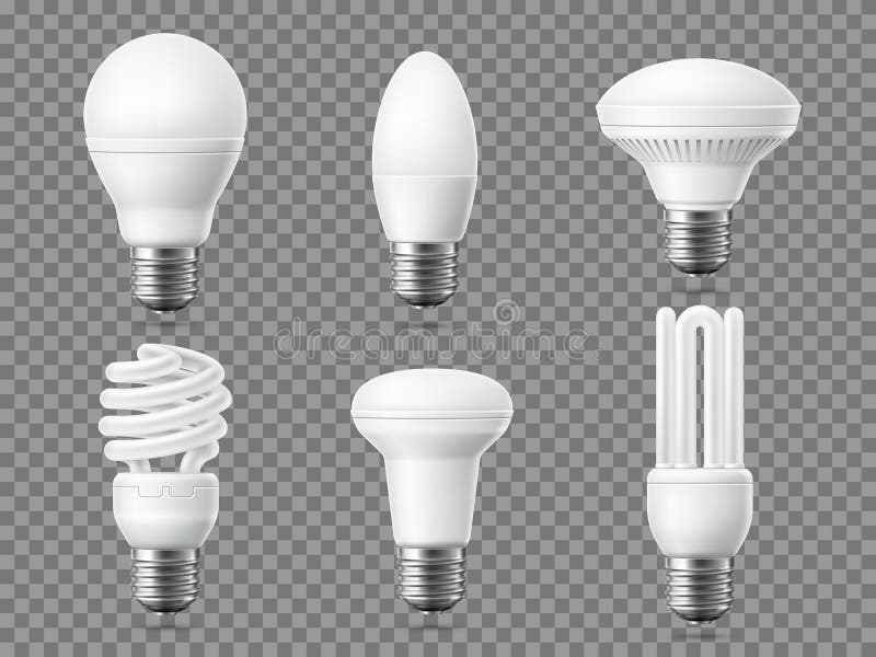 Realistic Led Light Bulb. Modern Energy Saving Lamps, 3d Fluorescent ...