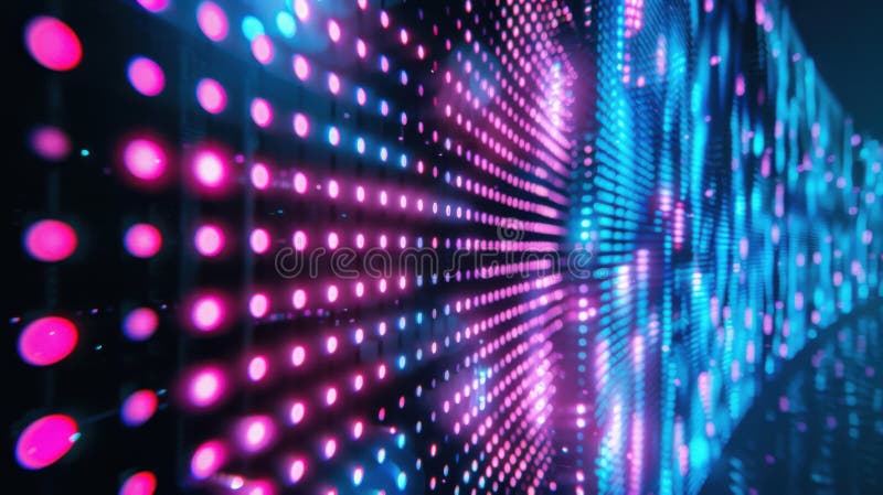 Realistic LED Screen on Stage. Glowing Neon Blue and Pink Dot Lights ...