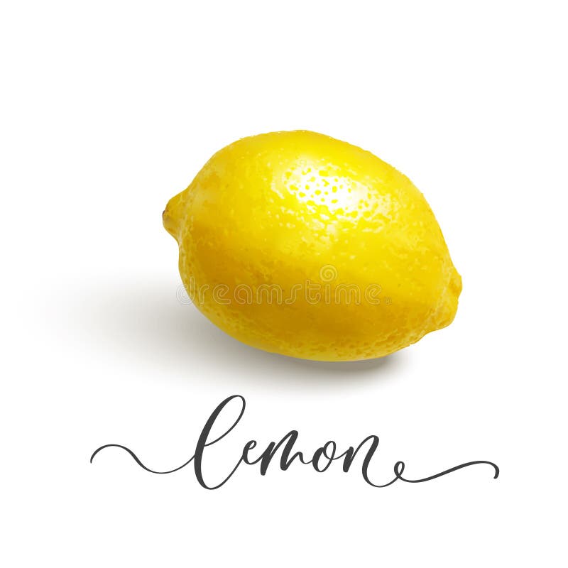 Realistic Lemon with Calligraphy, Fresh Fruit on White Background ...