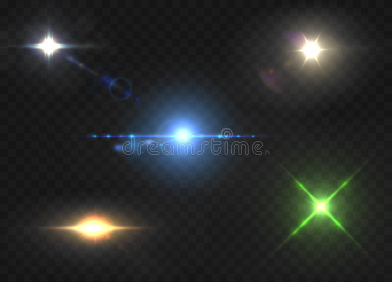Realistic Lens Flares Star Lights and Glow Color Elements Stock Vector ...