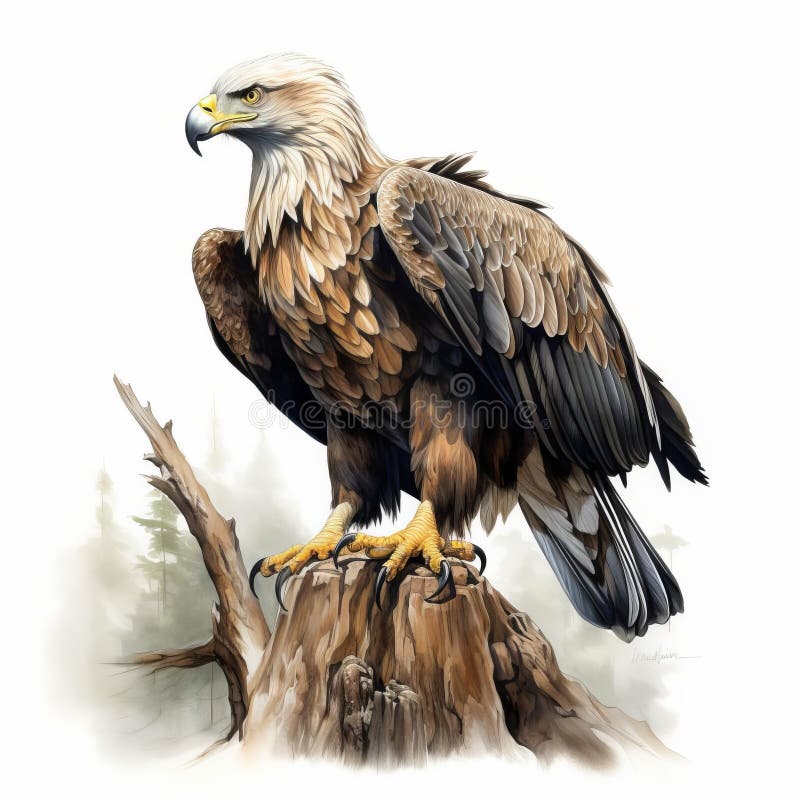 Realistic Life Drawing of an Eagle in Full Body Pose Stock Illustration ...
