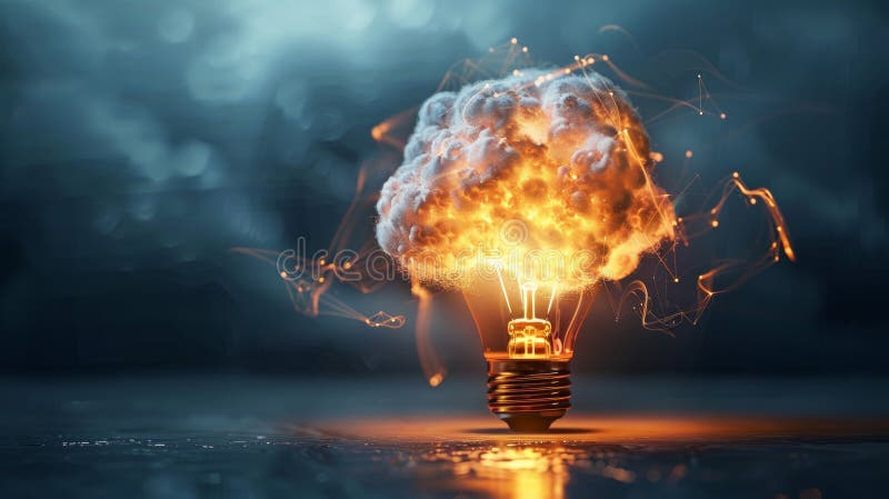 Realistic Light Bulb Brainstorm Cloud, Birth of Idea Visualization ...