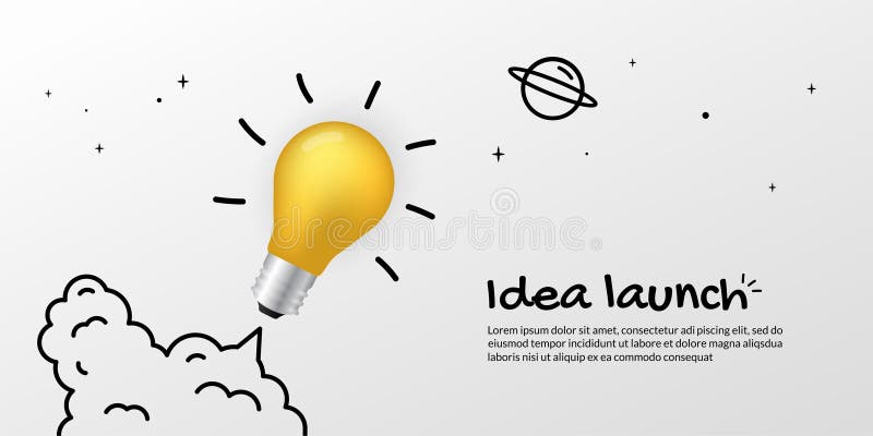 Realistic Light Bulb Launching To Space Background, Thinking Art ...