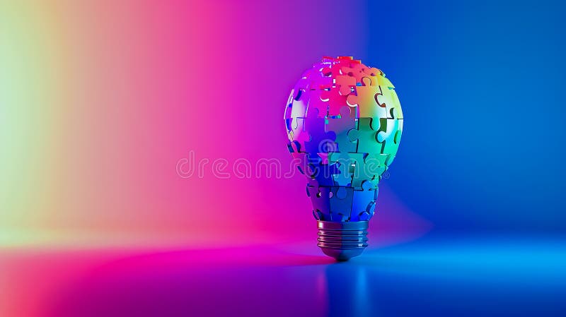 Realistic Light Bulb Made of Colorful Puzzle Pieces on Soft Solid ...