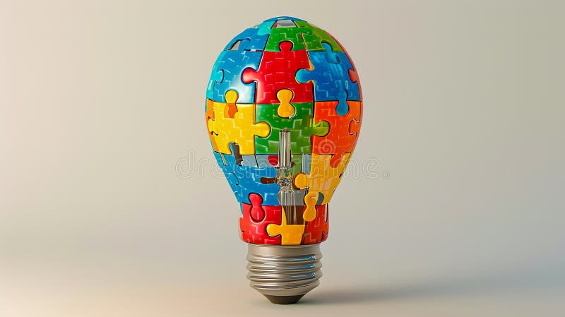 Realistic Light Bulb Made of Colorful Puzzle Pieces on White Background ...