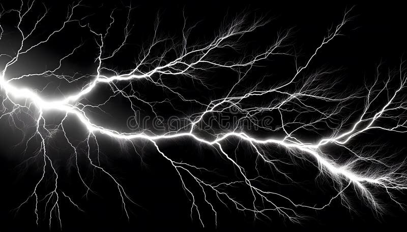 Realistic Lightning Effect Overlay – Electric Storm Bolt on Black ...