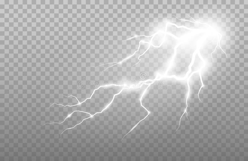 Realistic Lightning and Thunder Strike. Electric Discharge Set of ...