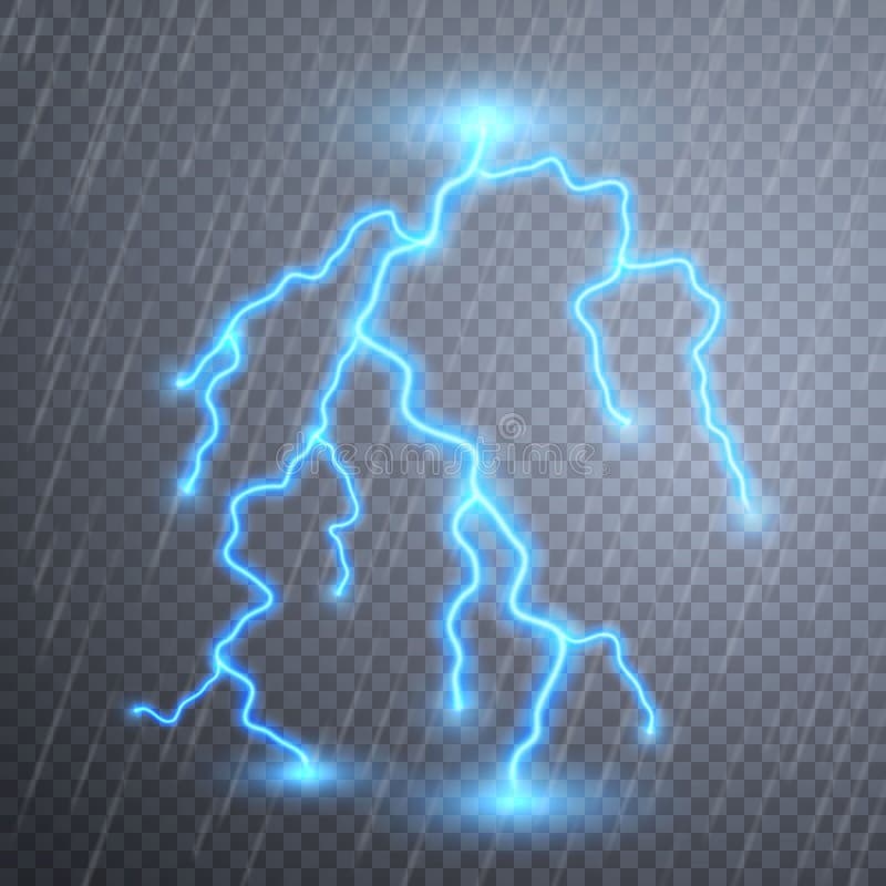 Realistic Lightnings with Transparency for Design. Thunder-storm and ...