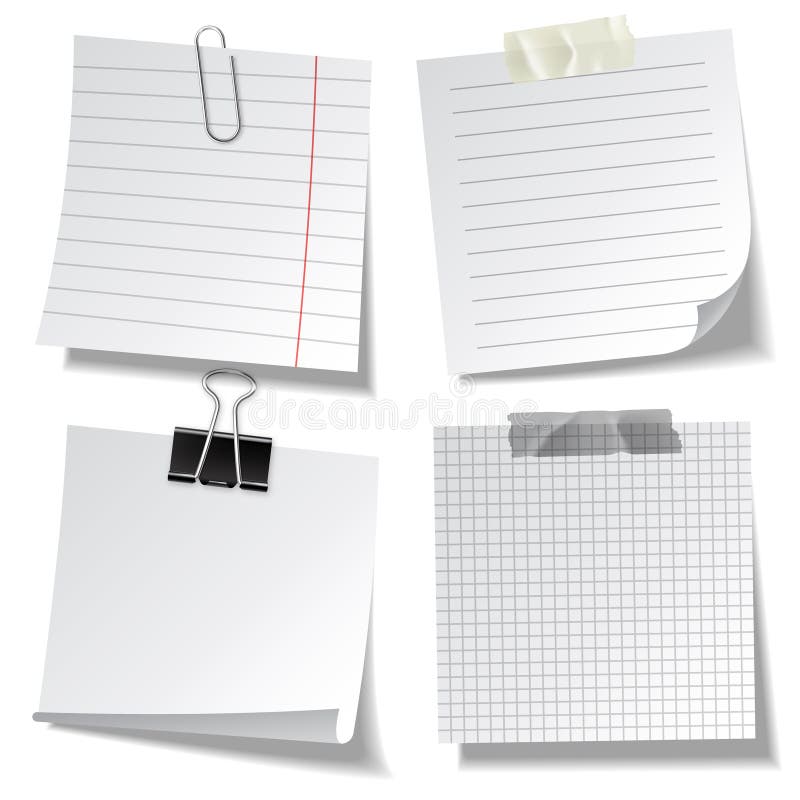 Realistic Lined Sticky Notes with Clip Binder and Adhesive Tape. Blank ...
