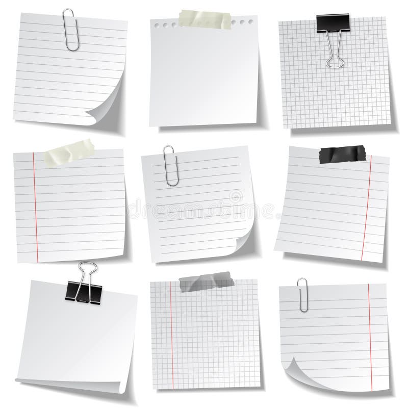 Realistic Lined Sticky Notes with Clip Binder and Adhesive Tape. Blank ...