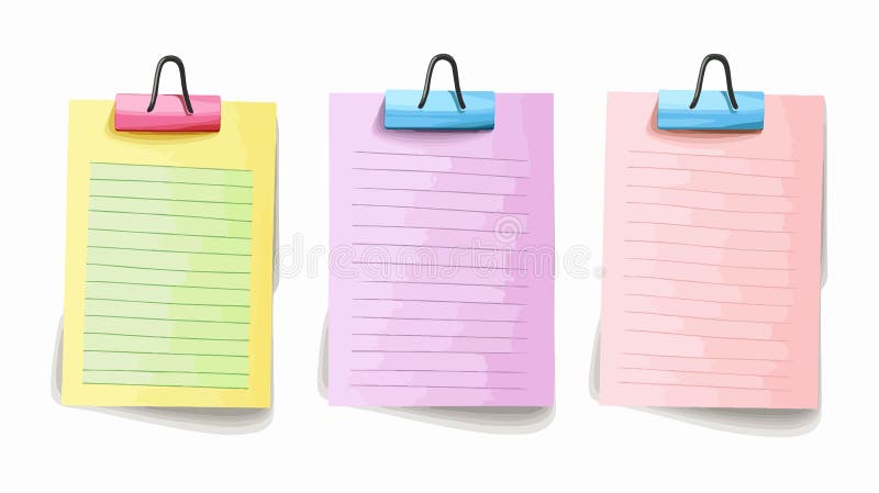 Realistic Lined Sticky Notes with Clip Binder Stock Vector ...