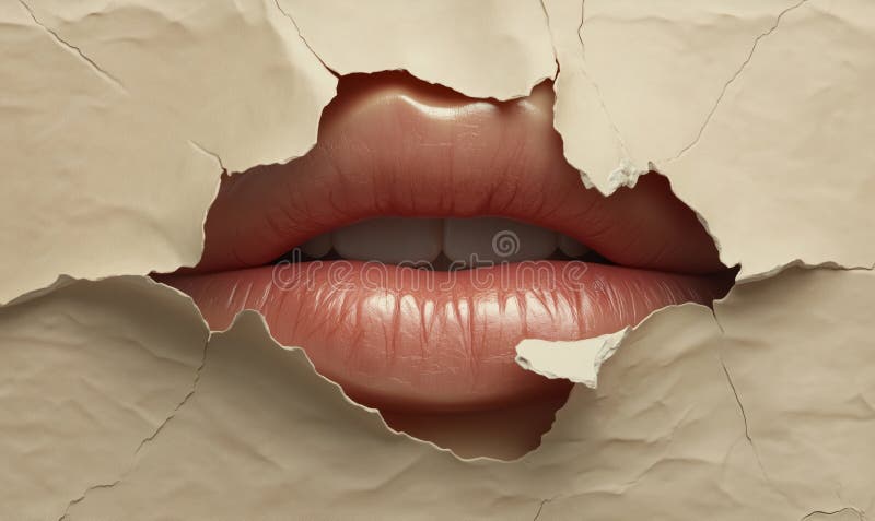 Realistic Lips Emerging from Torn Paper Texture Creating a Striking ...