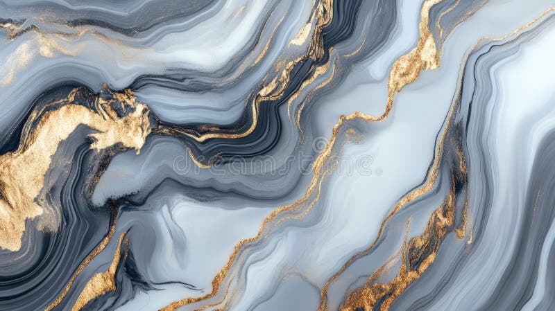 Realistic Liquid Marble in Soft Grey with Bold Gold Accents, Flowing ...