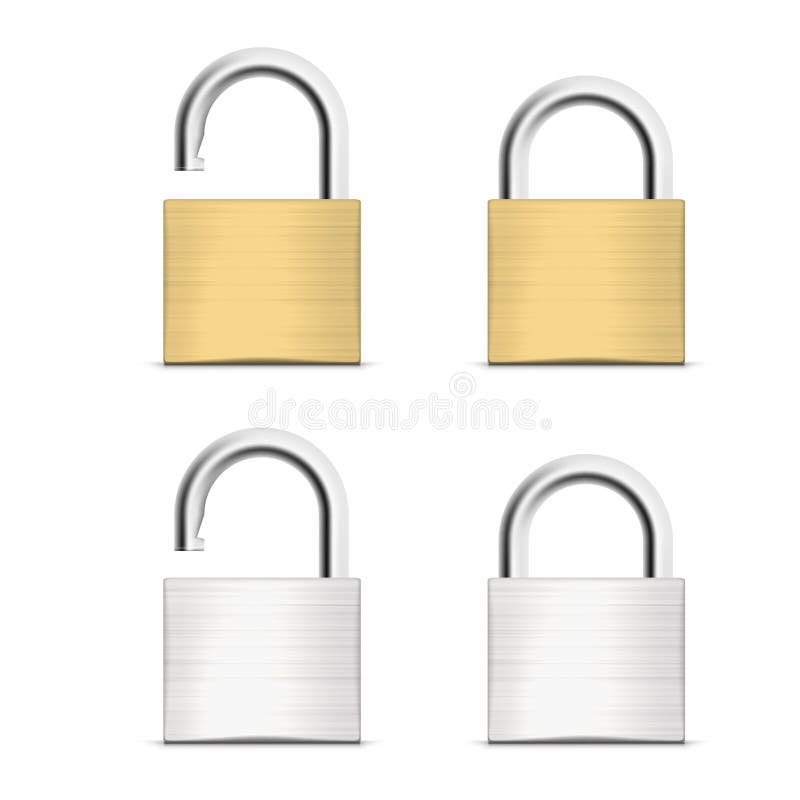 Realistic Locked and Unlocked Padlock Set Mockup. Vector Stock Vector ...