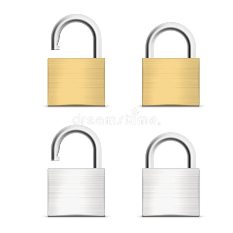 Realistic Locked and Unlocked Padlock Set Mockup. Vector Stock Vector ...