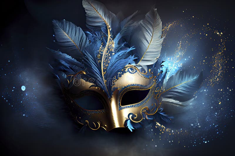 Realistic Luxury Carnival Mask with Blue Feathers Stock Illustration ...