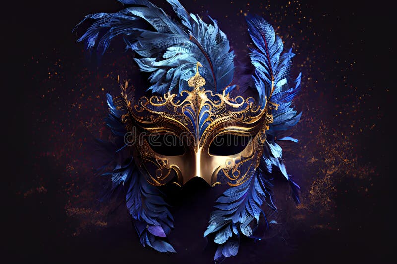 Realistic Luxury Carnival Mask with Blue Feathers Stock Illustration ...