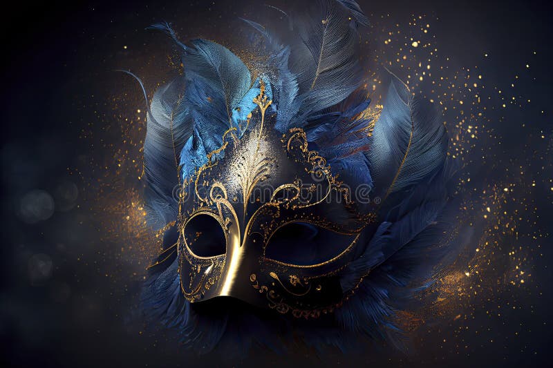 Realistic Luxury Carnival Mask with Blue Feathers Stock Illustration ...