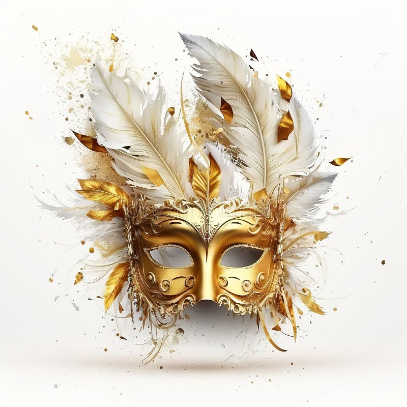 Realistic Luxury Carnival Mask with Feathers Gold Dust Stock Image ...