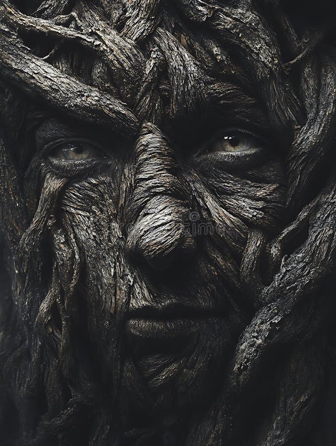 Realistic Macabre Willow Tree with Future-Gazing Faces Stock Photo ...