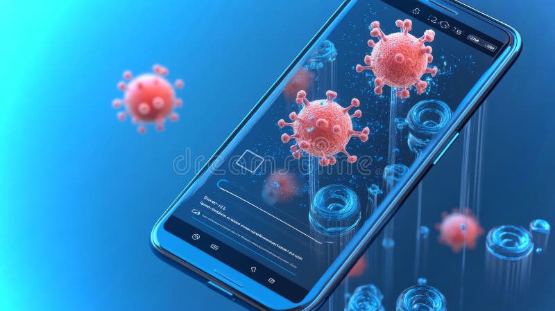 Realistic Macro Close-up Render of Smartphone Displaying Animated Virus ...