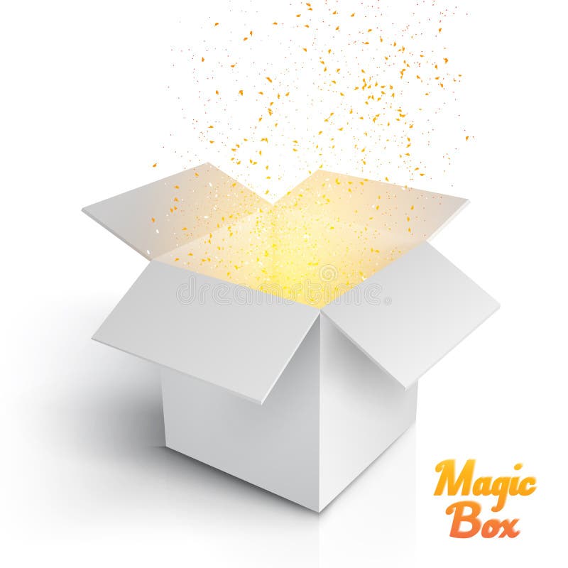 Realistic Magic Open Box. Magic Box with Confetti Stock Vector ...