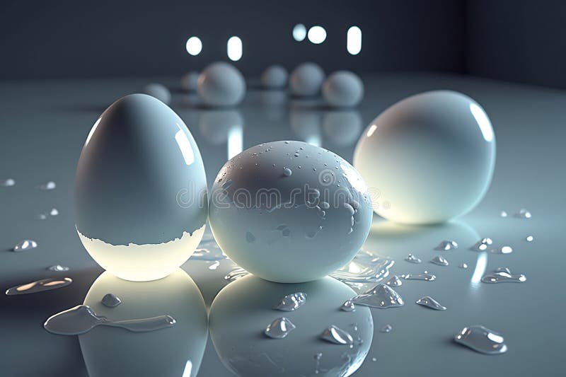 Realistic Magic White Easter Egg with Bright Light and White Pain Drops ...