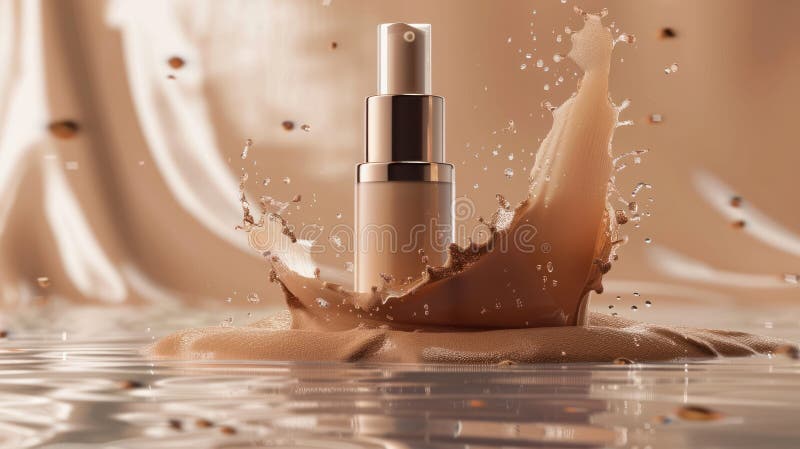 Realistic Makeup Foundation Bottle Mockup with Cream Splash on White ...