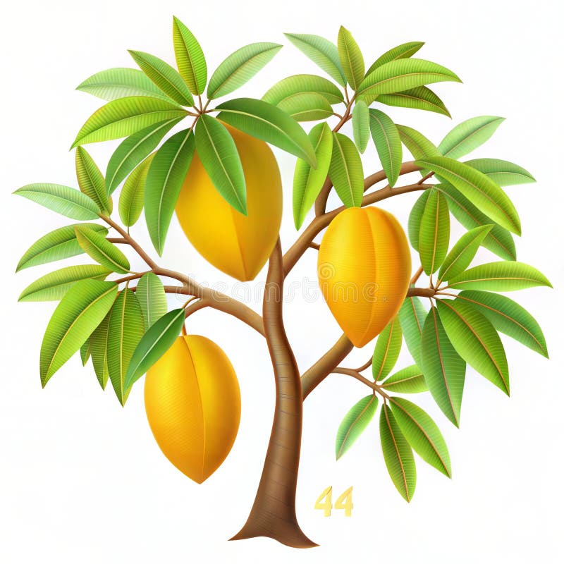 Realistic Mango Tree with Ripe Golden Fruits - Golden Mango Fruits on a ...