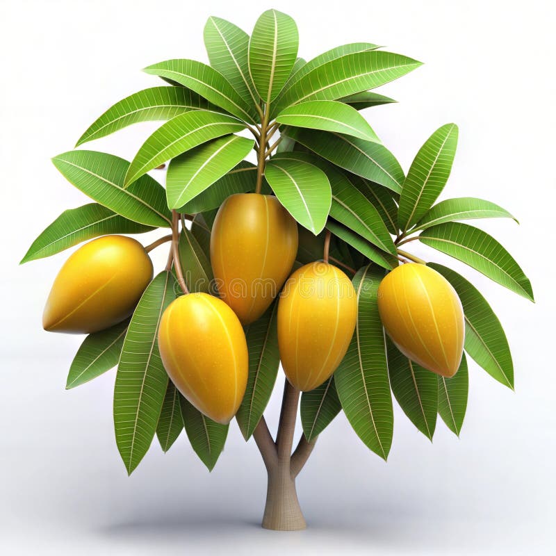 Realistic Mango Tree with Ripe Golden Fruits - Golden Mango Fruits on a ...