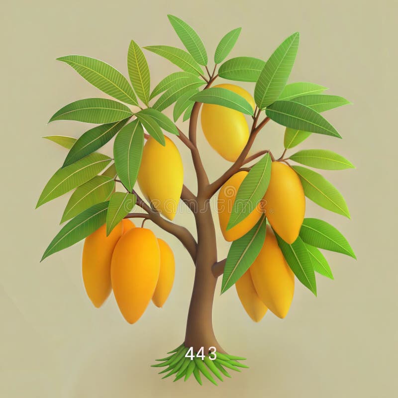 Realistic Mango Tree with Ripe Golden Fruits - Golden Mango Fruits on a ...