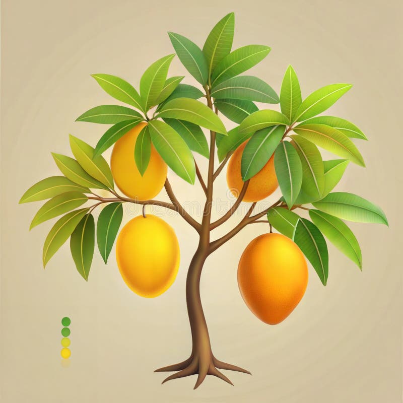 Realistic Mango Tree with Ripe Golden Fruits - Golden Mango Fruits on a ...