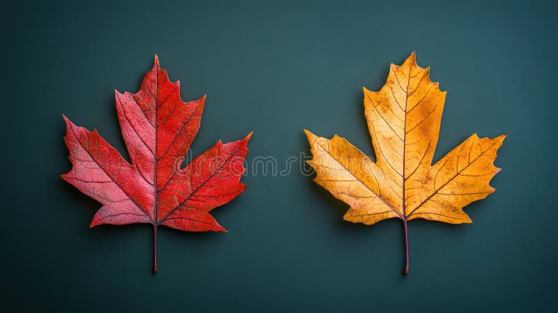 Autumn Maple Leaf Positioned on the Left Against Dark Green Backdrop ...