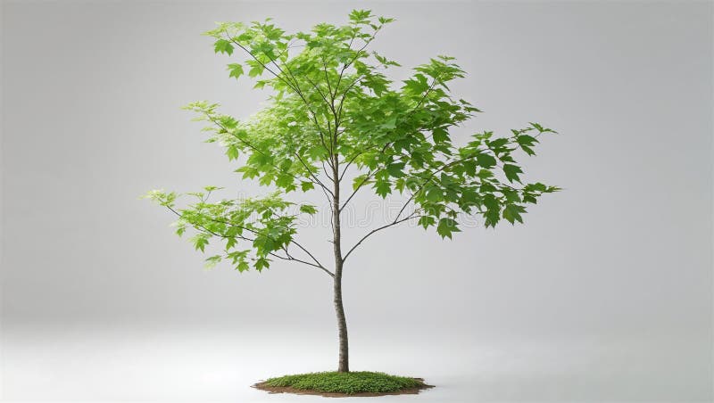 Realistic Maple Sapling with Fresh Green Leaves and Thin Trunk ...