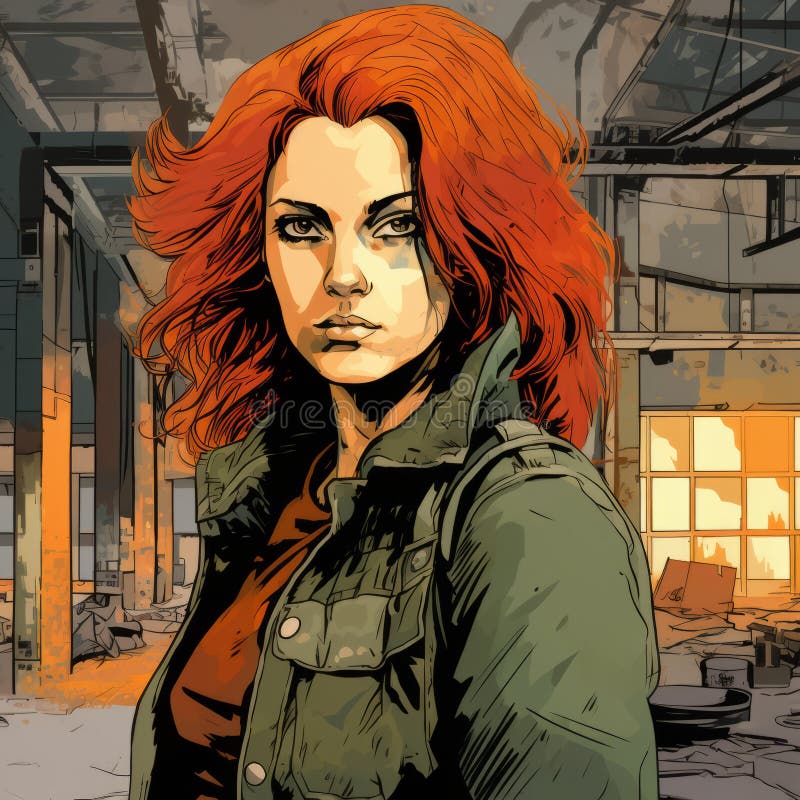 Realistic Marvel Comics-style Portrait of a Woman in a Dark Building ...