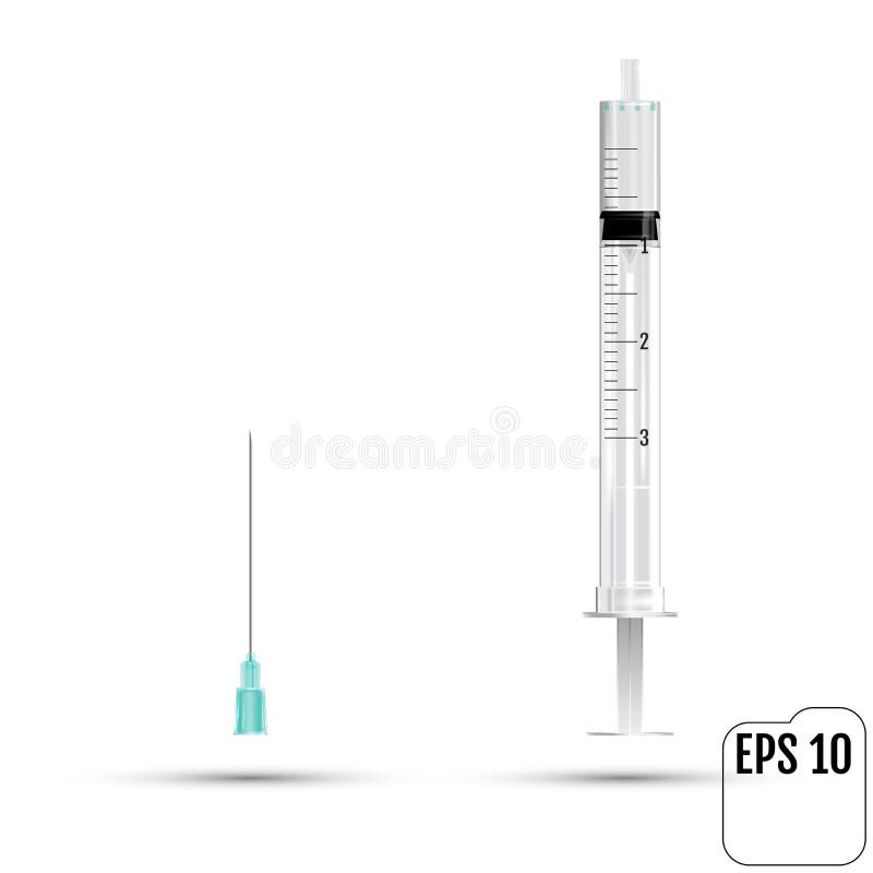 Realistic Medical Syringe with a Needle on a White Background Stock ...