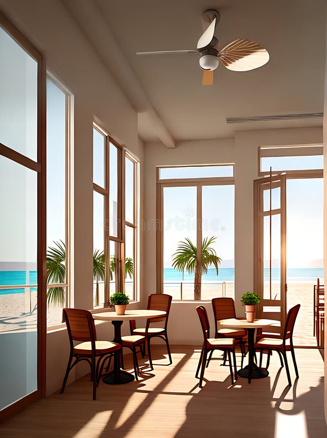 Realistic Mediterraneanstyle Beachside Cafe Design. Stock Illustration ...