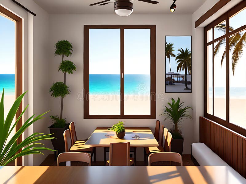 Realistic Mediterraneanstyle Beachside Cafe Design. Stock Illustration ...