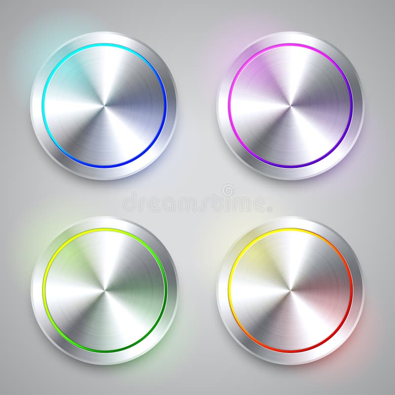 Realistic Metal Chrome Button. Silver Steel Volume Control Knob ...