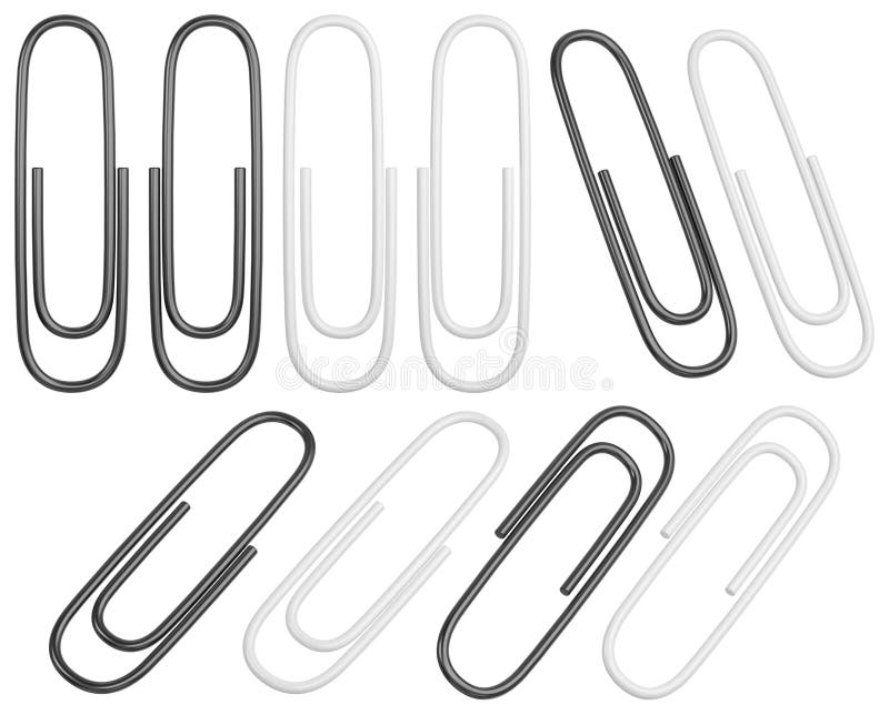 Realistic Metal Paper Clips Set in Different Positions. Isolated Black ...