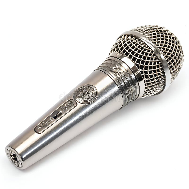 Realistic Metallic Microphone Isolated on White Background Stock ...