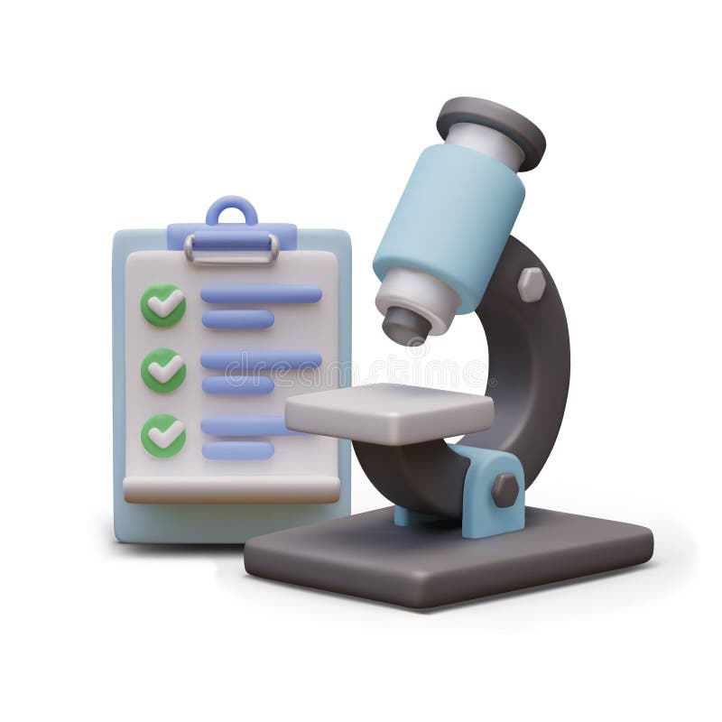 Realistic Microscope in Blue and Black Colors and Clipboard with ...