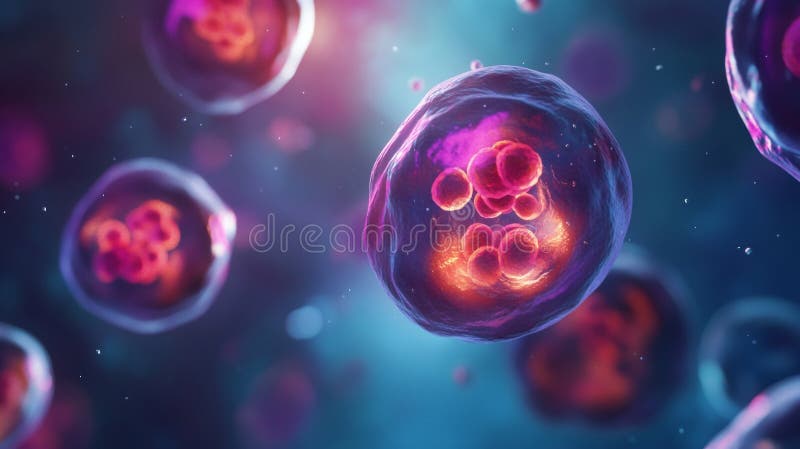 Realistic Microscope Image of Stem Cells Undergoing Cell Division and ...