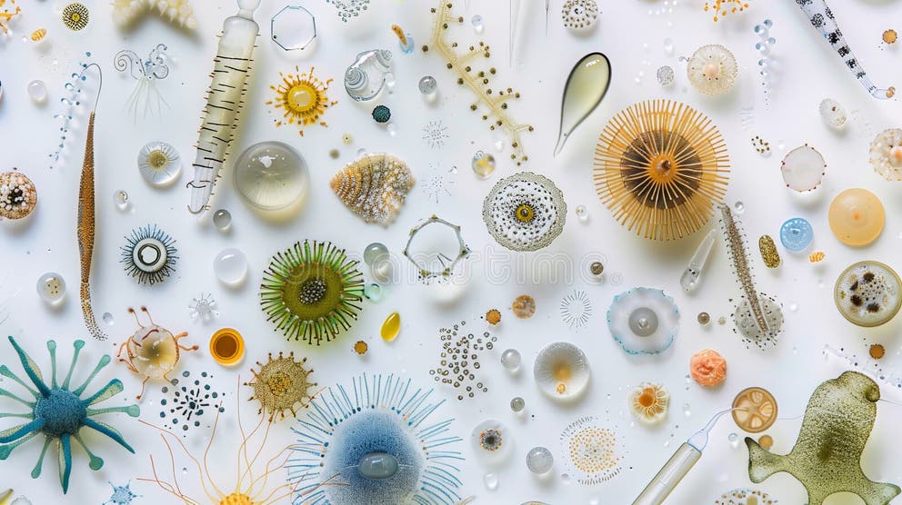 Realistic Microscopic Image of Diverse Bacteria and Microorganisms on a ...