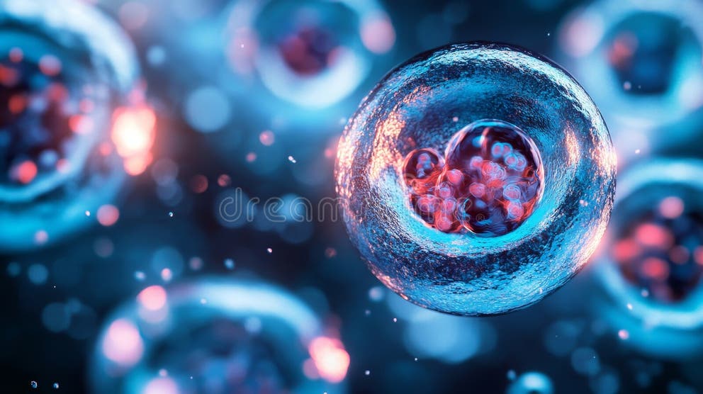 Realistic Microscopic Image of Stem Cells Dividing, Showcasing Mitosis ...