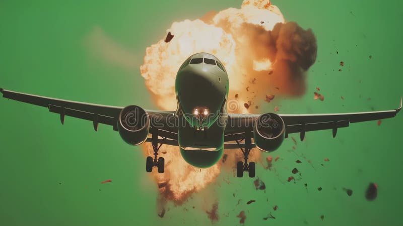 Airplane Exploding Mid Air Against Green Screen Background Stock ...